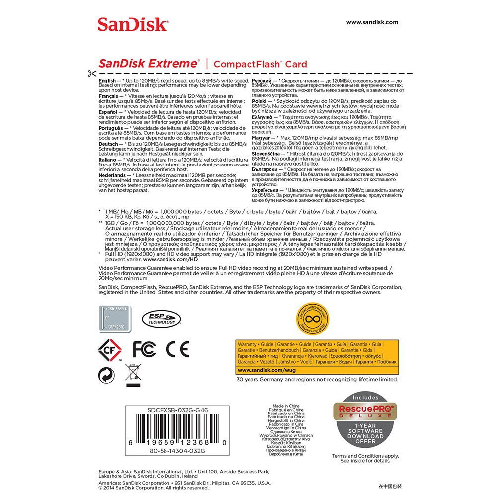 SanDisk Extreme 120MB sec 800x Compact Flash Card 32GB SDCFXSB-032G-G46