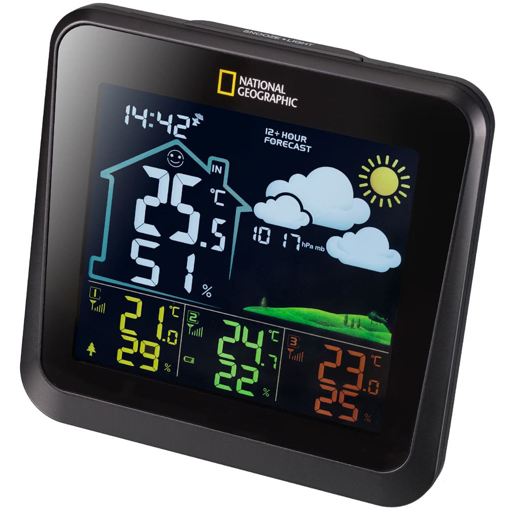 National Geographic VA colour LCD Weather Station incl. 3 Black Sensors ...