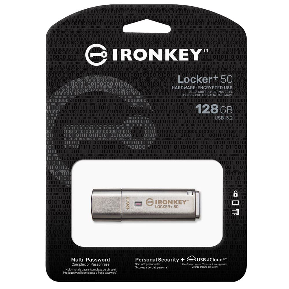 Kingston IronKey Locker+ 50 USB Flash Drive Encrypted 128GB|IKLP50/128GB