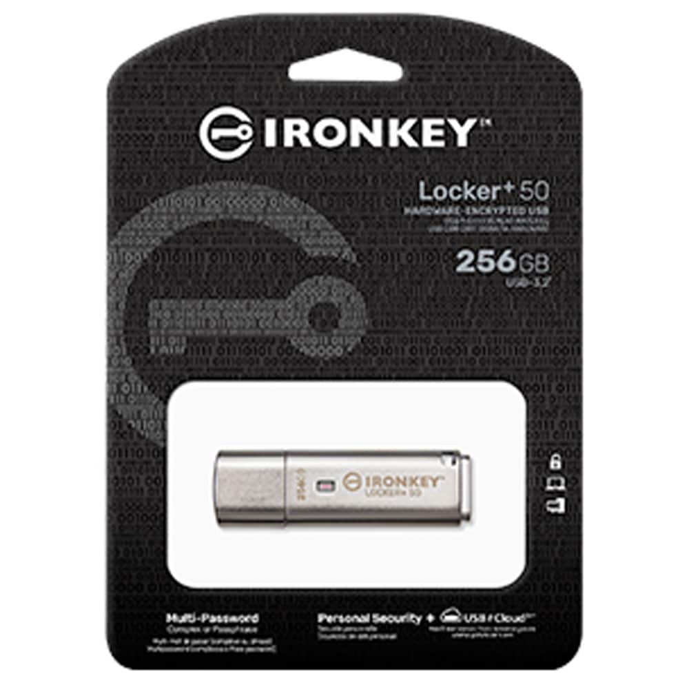 Kingston IronKey Locker+ 50 USB Flash Drive Encrypted 256GB|IKLP50/256GB