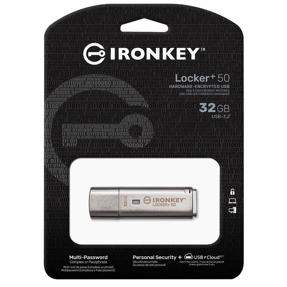 Kingston IronKey Locker+ 50 USB Flash Drive Encrypted 32GB |IKLP50/32GB