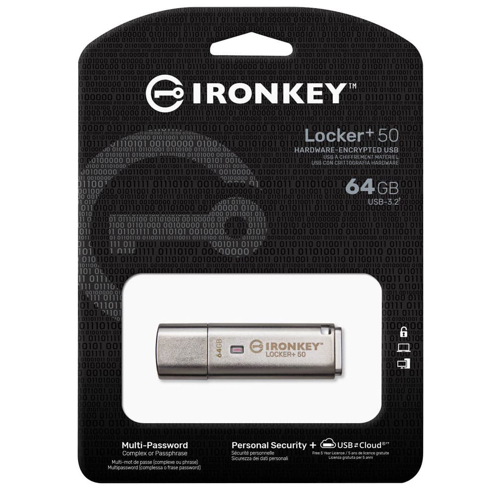 Kingston IronKey Locker+ 50 USB Flash Drive Encrypted 64GB |IKLP50/64GB